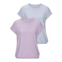 Kurzarmshirt Vivance "mit modischem Jacquard-Muster", Damen, Gr. 36/38, eisblau, lila, Obermaterial: 63% Polyester, 29% Viskose, 8% Elasthan, unifarben, figurumspielend, Rundhals, Shirts Kurzarmshirt, mit sch&ouml;nem Jacqaurdmuster