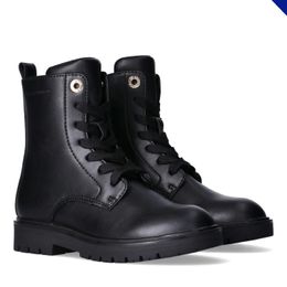 Schn&uuml;rboots Tommy Hilfiger, M&auml;dchen, Gr. 31, schwarz, Synthetik, Schuhe Schn&uuml;rboots, Biker Boots, Winterboots mit Blockabsatz