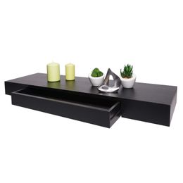 Wandregal MCW-H37, Schweberegal Wandboard H&auml;ngeregal Regal, Schublade Massiv-Holz 8x80x25cm ~ schwarz