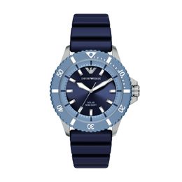 Solaruhr Emporio Armani "WORLD EXPLORER", blau, schwarz, Armbanduhren, Herren, Armbanduhr, Herrenuhr, Silikonarmband, analog