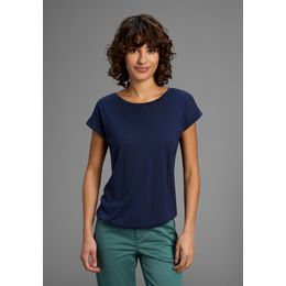 T-Shirt Flashlights, Damen, Gr. 52/54, blau (marine), Single Jersey, Obermaterial: 50% Baumwolle, 50% Modal, unifarben, Basic, figurbetont h&uuml;ftlang, Rundhals, angeschnitten, Shirts T-Shirt, Kurzarm, Saum mit Gummibund, Rundhalsausschnitt