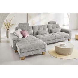 Ecksofa DIE PLANBAR "PP-LA19101 L-Form, Breite 316 cm", silber, B:316cm H:86cm T:177cm, 88% Polyester;12% Polyamid, Sofas, Ecksofa, wahlweise mit Bettfunktion und verstellbaren Kopfst&uuml;tzen, in Cord