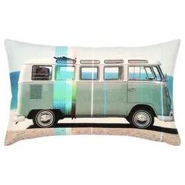 Dekokissen Pad "HOLIDAY", blau, B:60cm L:35cm, Baumwolle, Dekokissen_Sitzkissen_Kissenh&uuml;llen, Made in Europe, Kissenh&uuml;lle ohne F&uuml;llung, Motiv Bulli, 1 St&uuml;ck