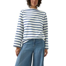 Sweater s.Oliver, Damen, Gr. 44, dusty indigo stripe, Sweatware, Obermaterial: 100% Baumwolle, gestreift, l&auml;ssig geschnitten h&uuml;ftbedeckend, Rundhals, Fledermaus&auml;rmel, Sweatshirts Sweater, mit Streifen Muster