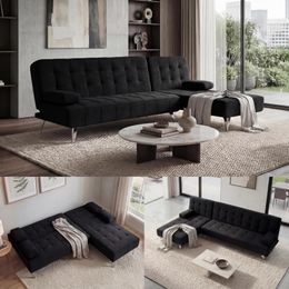 Schlafsofa MCW-K22, Couch Ecksofa Sofa, Liegefl&auml;che links/rechts Schlaffunktion 236cm ~ Samt schwarz