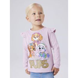 Langarmshirt name it "NMFJABA PAW LS TOP NOOS CPLG", M&auml;dchen, Gr. 98, dawn pink, Jersey, Obermaterial: 95% Baumwolle, 5% Elasthan, bedruckt, unifarben, Basic normal, Rundhals, Shirts Langarmshirt