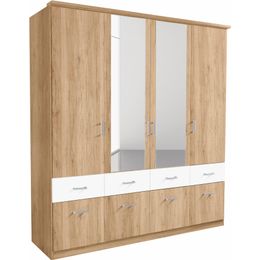 Kleiderschrank Rauch "Kleiderschrank Schrank Garderobe deckenhoher Schrank BREMEN", beige (struktureichefarben hell, oberer schub wei&szlig;), B:181cm H:199cm T:58cm, Holzwerkstoff, Schr&auml;nke, Kleiderschrank, in vielen Farbvariationen, inkl. Kranzblende MADE IN GERMANY