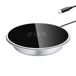 Qi Einbau Ladeger&auml;t 15W, M&ouml;bel Wireless Charger, USB-C, &Oslash; 60mm