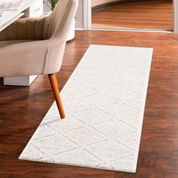 Hochflor-Teppich OTTO HOME "Tammo", beige (creme), B:80cm H:20mm L:300cm, Obermaterial: 100% Polypropylen, Teppiche, Hochflor-Teppich, L&auml;ufer, weich, uni, Rauten-Optik, Hoch Tief Struktur, Wohnzimmer