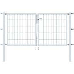Zaundoppelt&uuml;r Alberts "Flexo", silber (silberfarben), B:200cm H:100cm, Stahl, Tore, Zaundoppelt&uuml;r, 200 cm Breite, in versch. H&ouml;hen