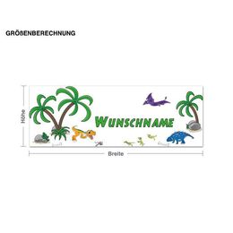 Bilderwelten Wandtattoo Tiere modern selbstklebend Wandaufkleber - Dinolandschaft Wunschtext - Dinosaurier Kinderzimmer Baby M&auml;dchen Jungen