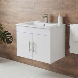 Waschbecken + Unterschrank MCW-D16, Waschbecken Waschtisch, MVG-zertifiziert, hochglanz 60cm ~ wei&szlig;