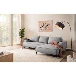 Ecksofa Home Affaire "TVINNU, L-Form, 275cm, in Cord und Leinenoptik", silbergrau, B:275cm H:83cm T:173cm, Sofas, Ecksofa, wahlweise Recamiere rechts/links, schwarze F&uuml;&szlig;e, bequemer Sitzkomfort