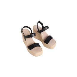 Keilsandalette Calvin Klein "WEDGE ESPAD 70 WEBBING LTH", Damen, Gr. 37, schwarz, Nappaleder, Textil, Flechtoptik, unifarben, festlich, Schuhe Keilsandalette, Sommerschuh, Plateausandale, Keilabsatz, mit Bastbesatz