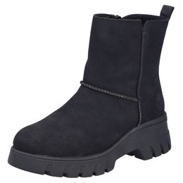 Winterboots Rieker, Damen, Gr. 42, schwarz, Nubuklederimitat, unifarben, Schuhe Winterboots, Plateauboots, Stiefelette, Profilsohle, mit Warmfutter