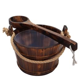 Saunak&uuml;bel mit Einsatz MCW-B26, Saunazubeh&ouml;r Saunaeimer Saunakelle Aufguss, Kiefernholz 3,5 L ~ dunkel-braun