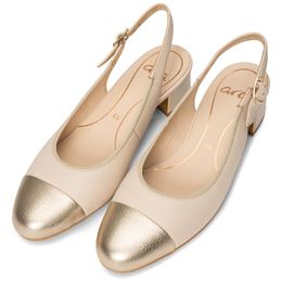 Slingpumps Ara "NIZZA", Damen, Gr. 3(36), creme, platinfarben, Glattleder, metallic, Schuhe Slingpumps, Blockabsatz, Festtagsschuh, Abendschuh, Kontrastbesatz, Weite H