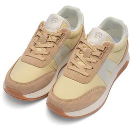 Sneaker Ara "MALIBU", Damen, Gr. 41, hellgelb, beige, wei&szlig;, Lederimitat, Textil, kontrastfarbene Details, Schuhe Sneaker, Freizeitschuh, Halbschuh, Schn&uuml;rschuh in Komfortweite H (=sehr weit)