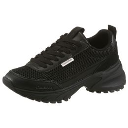 Plateausneaker Calvin Klein "HIKE RUNNER LACEUP MESH", Damen, Gr. 40, schwarz, Lederimitat, Textil, Mesh, unifarben, Basic, Schuhe Plateausneaker, Chunky Sneaker, Halbschuh, Freizeitsneaker mit Profilsohle