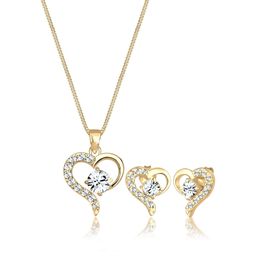 Ohrring und Ketten Set Elli "Schmuckset Set mit Herz Wei&szlig; 925 Sterling Silber, mit Kristallen von Swarovski" Gr. 45, gold, Schmuck_Sets, Damen, 45, Ohrring und Ketten Set