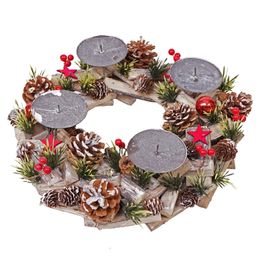 Adventskranz MCW-H50, Weihnachtsdeko Adventsgesteck Weihnachtsgesteck, Holz rund &Oslash; 33cm MVG ~ ohne Kerzen