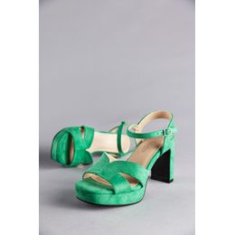 ANISTON SHOES Damen High-Heel-Sandalette, Gr. 36, gr&uuml;n, Textil, Schuhe, Sommerschuh, Abendsandale, Plateau