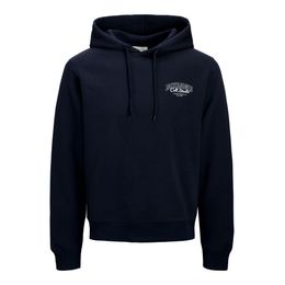 Jack & Jones JACK & JONES Herren Kapuzensweatshirt "JJMAKOTO SWEAT HOOD", blau, Gr. S, bedruckt, angeraute Sweatware, Obermaterial: 80% Baumwolle, 20% Polyester,