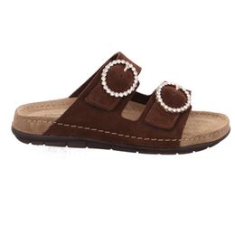 Rohde Damen Pantolette "Rodigo-D", Gr. 39mokka, Veloursleder, unifarben, Schuhe, Sommerschuh, Hausschuh, Urlaubsschuh mit verstellbaren Schnallen