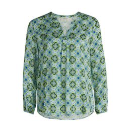 Klassische Bluse Cartoon "Blusenshirt mit Muster", Damen, Gr. 34, bunt (gr&uuml;n, blau), Obermaterial: 100% Viskose CV., Blusen Klassische Bluse