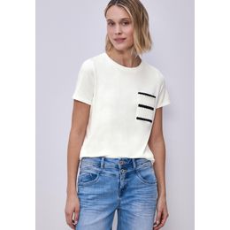 T-Shirt Street One, Damen, Gr. 38, sanftes wei&szlig;, Jersey, Obermaterial: 48% Baumwolle, 48% Modal, 4% Elasthan, bestickt, unifarben, regular fit normal, Rundhals, Shirts T-Shirt, mit Brust Tasche