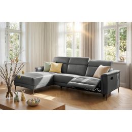 Ecksofa OTTO HOME "LUND, L-Form, 261cm, man. o. elektr. Relaxfunktion (mit USB-A)", grau, B:261cm H:97cm T:179cm, Kunstleder 100% Polyurethan, Sofas, Ecksofa, und Kopfteilverstellung