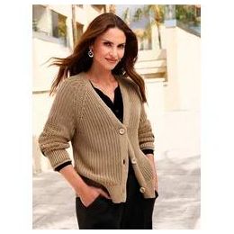Strickjacke Inspirationen, Damen, Gr. 54, braun (camel), 100% Baumwolle, unifarben, Strickjacken Strickjacke