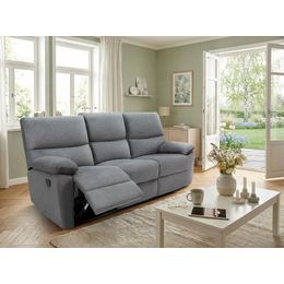 3-Sitzer Home Affaire "LANNOY, manuelle o. elelektrische Relaxfunktion in 2 Sitzen, USB A/C", grau (anthrazit), B:201cm H:96cm T:94cm, Sofas, 3-Sitzer, Liegefunktion (105-150), Reclinersofa, Webstoff, Federkern
