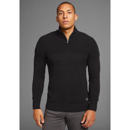 Bruno Banani Herren Troyer, schwarz, Gr. XXL, Strick, Obermaterial: 50% Baumwolle, 50% Polyacryl, Pullover, mit Rei&szlig;verschluss