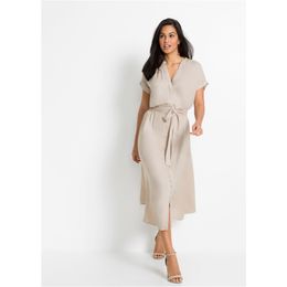 Hemdblusenkleid bonprix, Damen, Gr. 48, N-Gr, beige, Obermaterial: 100% Viskose, ausgestellt, Kleider Hemdblusenkleid, f&uuml;r stilvollen Auftritt, aus Viskose, ausgestellte Passform