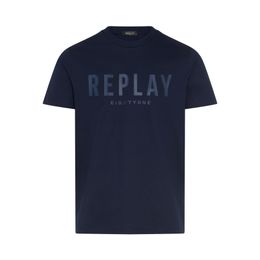 T-Shirt Replay, Damen, Gr. S, indigo blau, Single Jersey, Obermaterial: 100% Baumwolle, unifarben, regular fit normal, Rundhals, abgesteppte Kante, Shirts T-Shirt, Baumwoll-Qualit&auml;t, Logoschriftzug