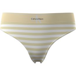 Tanga "THONG", Damen, Gr. L (40), cent stripe anise flower, Jersey, Obermaterial: 92% Polyester, 8% Elasthan, Calvin Klein Underwear, geringelt, k&ouml;rpernah, Unterhosen Tanga, K&ouml;rpernahe Passform mit elastischem Bund
