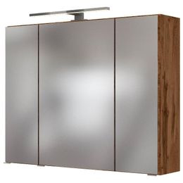 Spiegelschrank Welltime "Baabe", braun (eiche), B:80cm H:64cm T:20cm, Holzwerkstoff, Schr&auml;nke, Spiegelschrank, Breite 80 cm, mit 3D-Effekt, dank 3 Spiegelt&uuml;ren