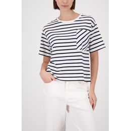 T-Shirt monari, Damen, Gr. 36, marine geringelt, Web, Obermaterial: 50% Baumwolle, 50% Modal, gestreift, regular fit taillenbedeckt, Rundhals, eingesetzt gerader Abschluss, Shirts T-Shirt, Regular fit mit Rundhalsausschnitt
