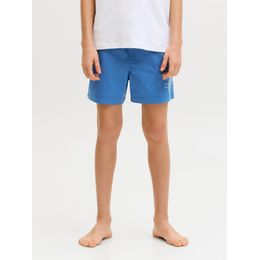 Jack & Jones Badeshorts JACK & JONES JUNIOR "JPSTMAUI WAVE LOGO SWIM SHORTS SN JNR", Kinder, Gr. 128, N-Gr, delft, Web, Polyester, unifarben, Badehosen Badeshorts