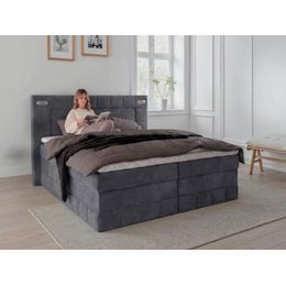 Boxbett OTTO HOME "PHILLIPA inkl. Bettkasten, wahlweise mit LED-Leuchten, Breite: 180cm", anthrazit, B:195cm L:210cm, Holz teilmassiv, Holzwerkstoff, Spanplatte, Komplettbetten, Boxbett, inkl. Kaltschaum-Topper, in verschiedenen Farben erh&auml;ltlich