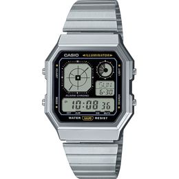 Chronograph CASIO VINTAGE, schwarz, edelstahlfarben, Armbanduhren, Damen, Chronograph, Quarzuhr, Armbanduhr, Damenuhr, Herrenuhr, Edelstahlarmband, digital
