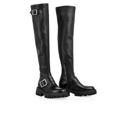 Overkneestiefel Marc Cain "Sports Dodgy Dogs", Damen, Gr. 40, Normalschaft, schwarz, Leder, Textil, unifarben, Schuhe Overkneestiefel, Chunky Boots, Langschaftstiefel mit Zierschnallen