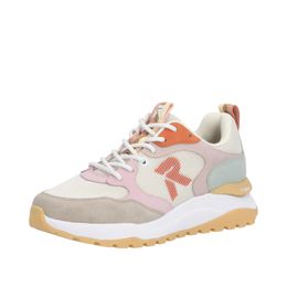 Keilsneaker RIEKER SPORT, Damen, Gr. 38, creme, pink, Synthetik, Textil, Veloursleder, Schuhe Keilsneaker, Schn&uuml;rschuh, Freizeitsneaker, Halbschuh mit gepolstertem Schaftrand