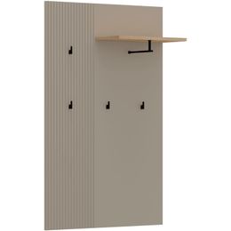 Garderobenpaneel Home Affaire "Luminara", beige (cashmere (beige), eiche), B:85cm H:133cm T:26cm, Holzwerkstoff, MDF, Metall, Garderobenpaneele, Garderobenpaneel, Wandgarderobe breit mit eleganter Rillenoptik - (B/T/H) 85/26/133 cm