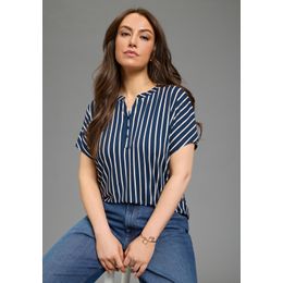 T-Shirt LAURA SCOTT CURVE, Damen, Gr. 44/46, navy, creme, Jersey, Obermaterial: 95% Viskose, 5% Elasthan, gestreift, figurumspielend h&uuml;ftbedeckend, Rundhals, Shirts T-Shirt, casual Stil, Streifen-Optik, figurumspielende Passform