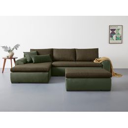 Ecksofa Home Affaire "Win L-Form, B: 285 cm - OTTO. Verl&auml;ssliche Qualit&auml;t.", gr&uuml;n (olive gr&uuml;n), B:285cm H:85cm T:176cm, 100% Polyester, Sofas, Ecksofa, mit 2 Zierkissen, optional Bettfunktion & Bettkasten