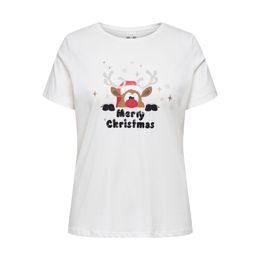 Kurzarmshirt Only CARMAKOMA "CARXMAS HOLIDAY O-NECK SS REG TEE JRS", Damen, Gr. S, cloud dancer print:reindeer, Jersey, Obermaterial: 100% Baumwolle, bedruckt, relaxed fit normal, Rundhals, Shirts Kurzarmshirt, Baumwolle, relaxed fit