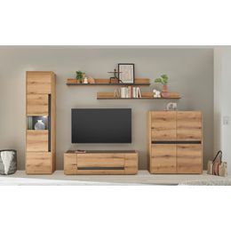 Wohnwand Home Affaire "City/Giron", braun (eichefarben), B:350cm H:197cm T:45cm, Kastenm&ouml;bel-Sets, Wohnwand