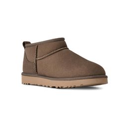 UGG Australia Schlupfboots UGG "Unisex Classic Ultra Mini", Damen, Gr. 10 (41), dunkelgr&uuml;n, Veloursleder, unifarben, Schuhe Schlupfboots, Bequemschuh, Flats, Hausschuh, Freizeitschuh mit Logopatch